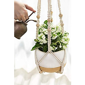 Mkono 3 Pack Macrame Plant Hangers with Pots, 35"/29"/23" Indoor Different Size Hanging Planter Basket Flower Pot Holder with Saucers & Hooks No Tassels (Plastic Flower Pots Included), Medium, Ivory