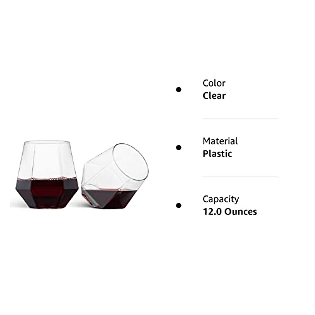 Munfix 32 Pack Diamond Shaped Plastic Stemless Wine Glasses Disposable 12 Oz Clear Plastic Wine Whiskey Cups Shatterproof Recyclable and BPA-Free