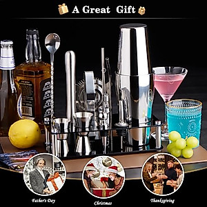 Cocktail Shaker Set Bartender Kit : 15-Piece Bar Tool Set with Acrylic Stand Bar Set with All Practical Bar Accessories, for Drink Mixing, Bar, Home, Lounge & Party, Silver