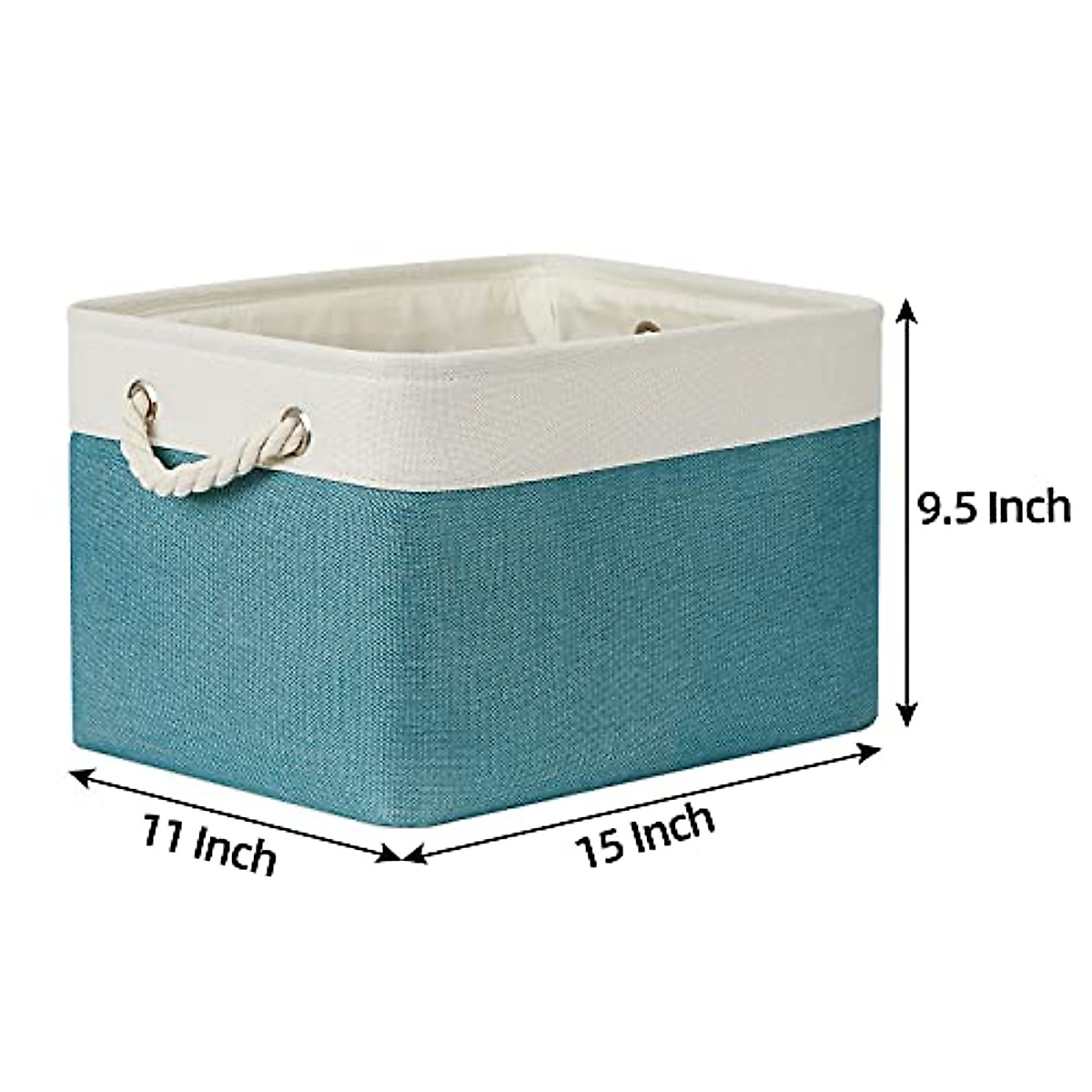 Bidtakay Set of 4 Bundled Baskets Storage Bins with Handles 15 X 11 X 9.5 Inches (White&Teal Blue)