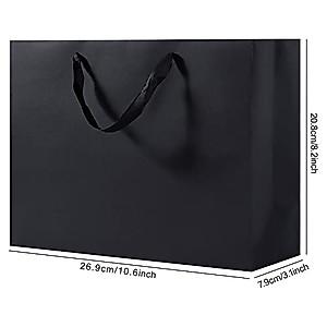 Katfort Large Black Gift Bag with Handles 12pcs, 16''×6''×12'' Extra Large Gift Bag with Ribbon Handles, Reusable Heavy Duty Kraft Black Paper Bags Bulk for Shopping, Wedding, Party, Gift, Retail
