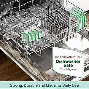 Fusion Gourmet Nestable Divided Glass Meal Prep Containers, 2 Compartment with Condiment container [4x 4 cup & 4x 1/2 cup] Airtight, Leak proof, Microwave Safe for Portion Control (Green)