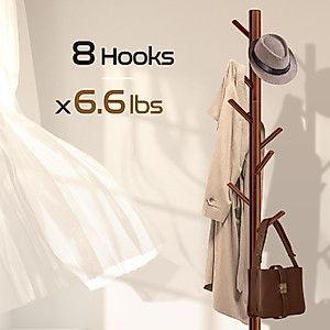WANGMUXIA High-Grade Wooden Coat Rack, Freestanding Coat Rack with 8 Hooks and 3 Adjustable Size Tree Coat Racks for Bedroom, Hallway, Entrance, Office, for Hats, Coats, Scarves, Handbags