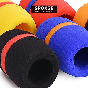 Facmogu 10 Pack Colorful Foam Mic Cover Handheld Microphone Windscreen, Foam Mic Windscreen with Color Ring for Mic Noise Reduction, Sponge Foam Cover Shield Protection for Most Standard Mic (5 Color)