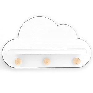 Floating Cloud Shelf for Kids Room or Cloud Decor with Wooden Knobs- Durable, Stylish & Easy Installation, for Kids Nursery & Bedroom Cloud Room Decor, White, 40x23x10 cm