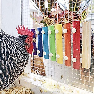 Chicken Xylophone Toy Hanging Chicken Pecking Toys 8 Metal Keys Suspensible Wood Xylophone Toy Suitable for Chicken Coop Hens Parrot Medium and Large Birds