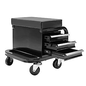 BIG RED Rolling Creeper Garage/Shop Seat with Three Built-in Drawers, Rolling Tool Chest,Black,APD2016AR