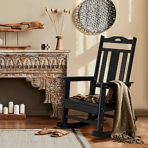 LOENIY HDPE Outdoor Rocking Chair Set of 2, All Weather Resistant Patio Rocker Chair with 350 lbs Heavy Duty, High Back Oversized Rocking Chair for Adult in Porch, Ergonomic Seat (Black)