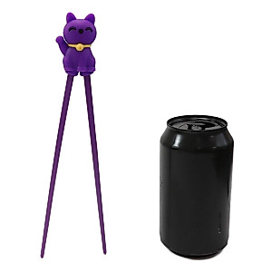 Ebros Gift Reusable Training Chopsticks Set With Animated Food Safe Silicone Helper Hinge Guide For Sushi Noodles Rice Dining Fun For Adults And Kids (Purple Maneki Neko Cat)
