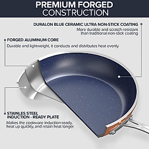 Nuwave 3-Piece 8”, 10”, 12” Forged Lightweight Frying Pan Set, G10 Healthy Duralon Blue Ceramic Ultra Non-Stick, Ergonomic Stay-Cool Handles, Induction-Ready & Works on All Cooktops