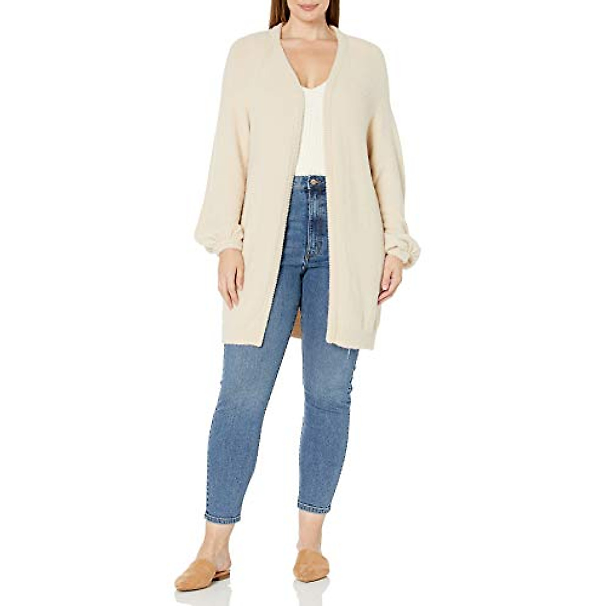 The Drop Women's Mirabelle Long Belle Sleeve no Closure Fuzzy Jersey Cardigan, Sandstorm, XS