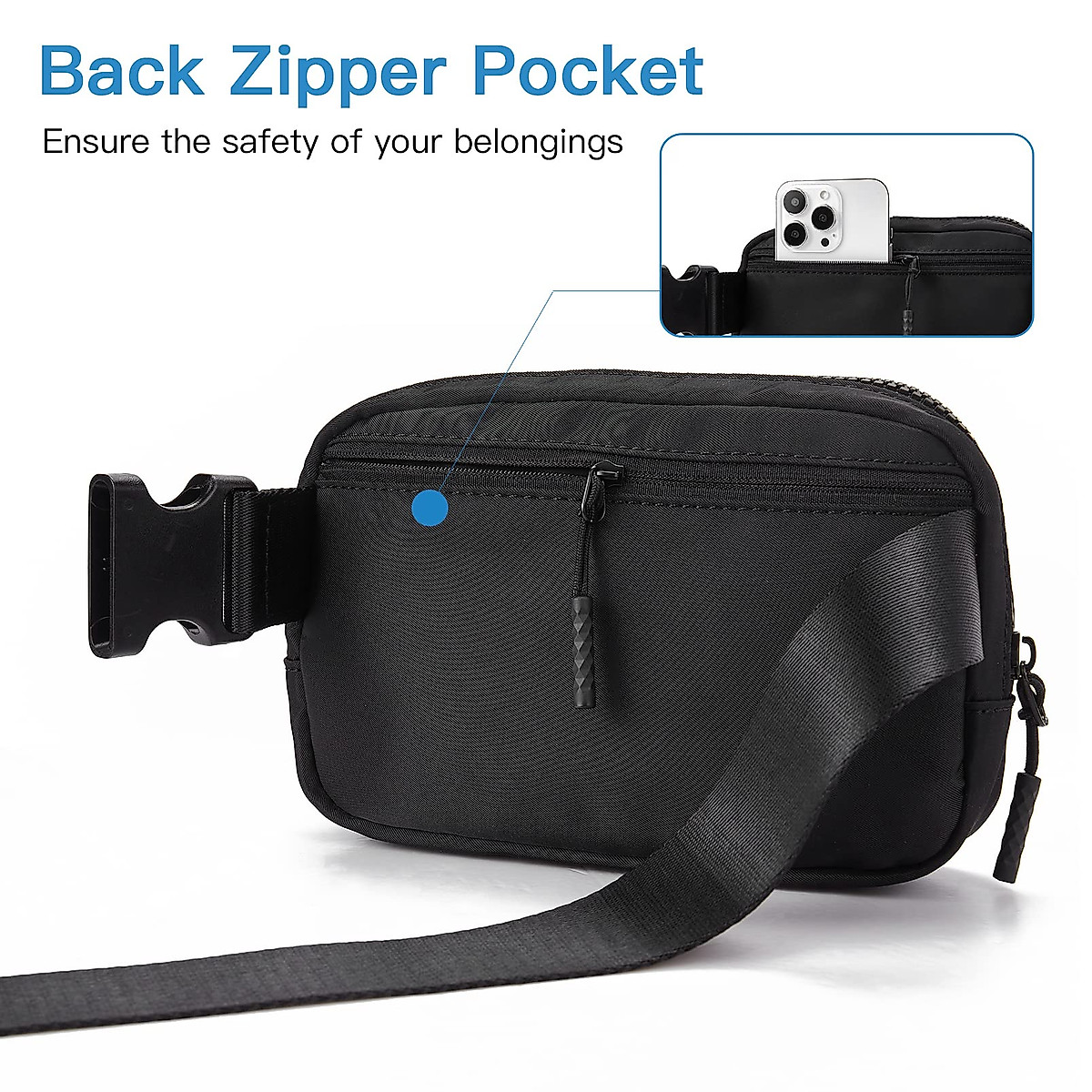 Telena Belt Bag for Women Men Fashionable Crossbody Fanny Pack for Women Waist Bag with Adjustable Strap Black