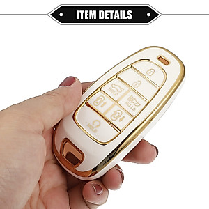 VekAuto Car Smart Key Fob Case Kit Compatible for Hyundai Santa Fe 2020-2022, Protective TPU White Keyless Entry Remote Cover with Key Chain