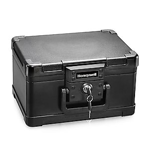 Honeywell Safes & Door Locks - Small Safe Box Chest for Home - Fireproof Safe Holds #10 Envelopes, USB Flash - Strong ABS Plastic - Document, Money Safe with Key Lock System - 0.15 CU, Black - 1101