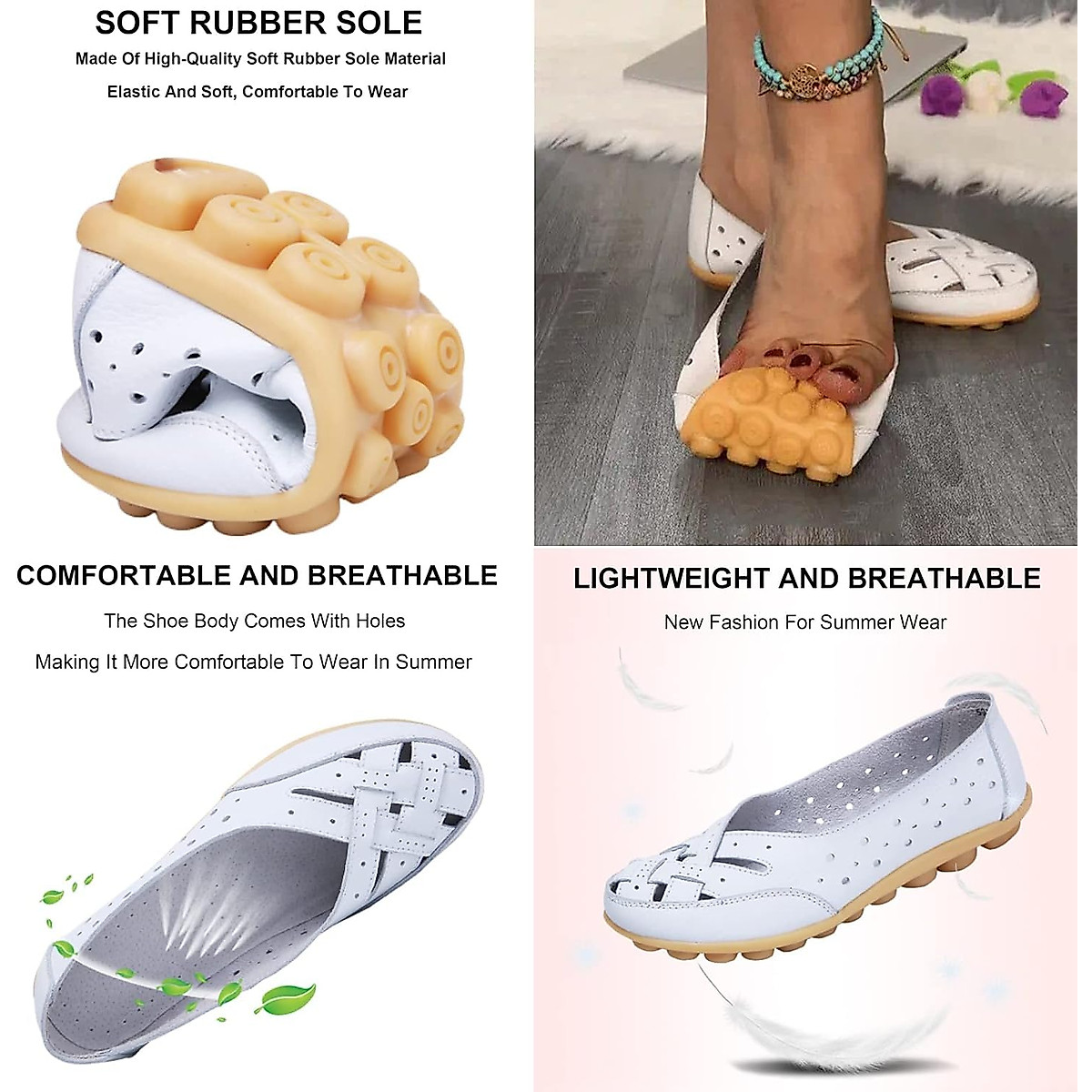 Orthopedic Loafers in Breathable Leather, Jaliane Orthopaedic Loafers in Breathable Leather for Women (White,6.5)