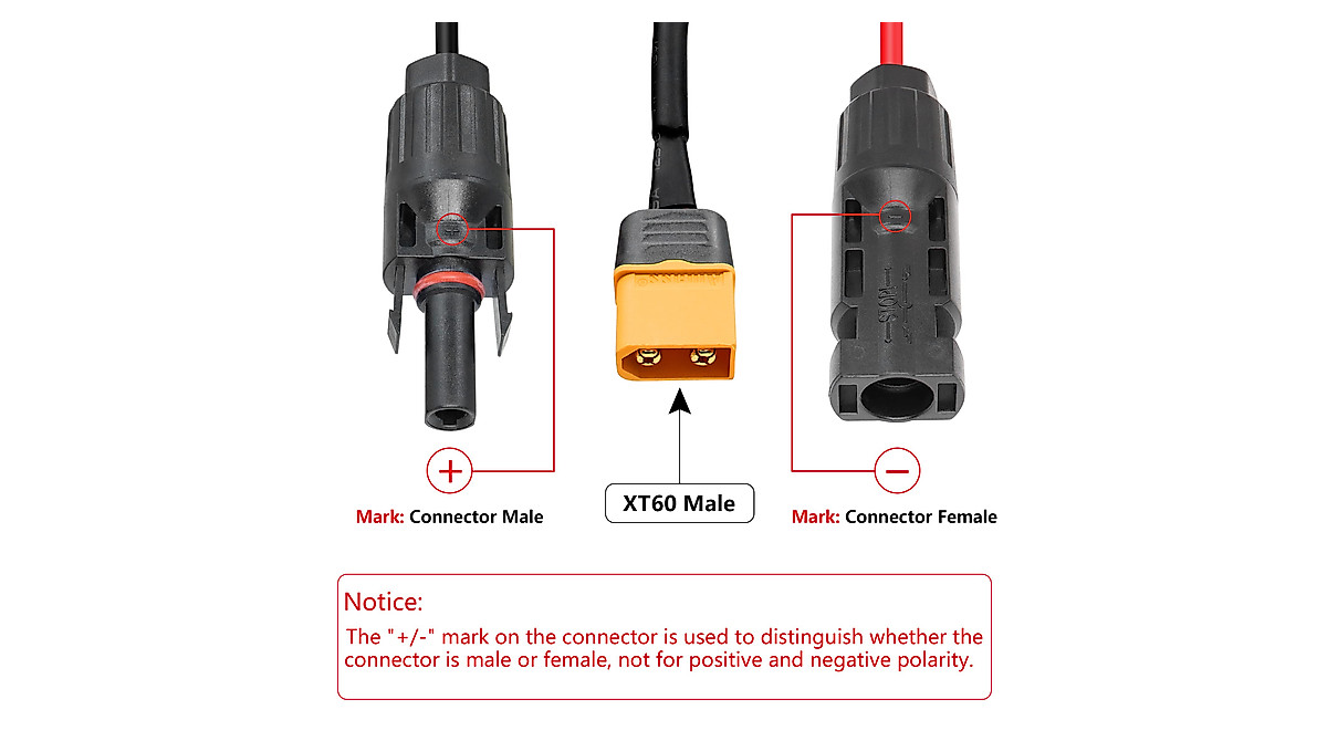 Solar Connector to XT60 Cable for Power Station & Panels