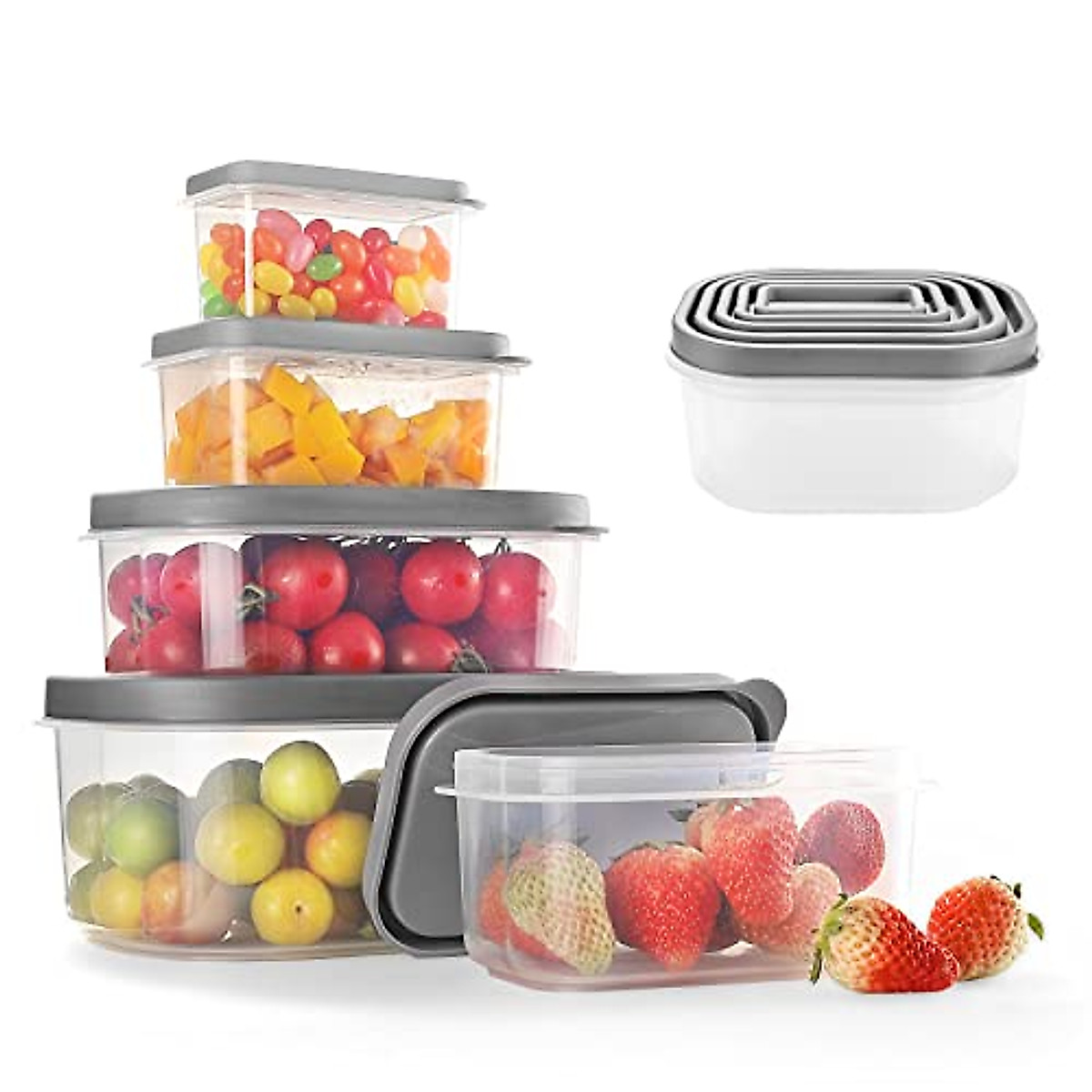 JJOO 10PCS Food Storage Containers with Lids (5 containers + 5 Lids), Reusable Meal Prep Container, Airtight Plastic freezer Containers for Pantry, Microwave and Dishwasher Safe, Grey