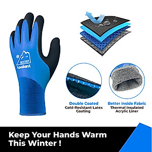 Waterproof Winter Work Gloves for Men and Women, Freezer Gloves for Working in Freezer, Thermal Insulated Fishing Gloves, Super Grip, Blue, Large