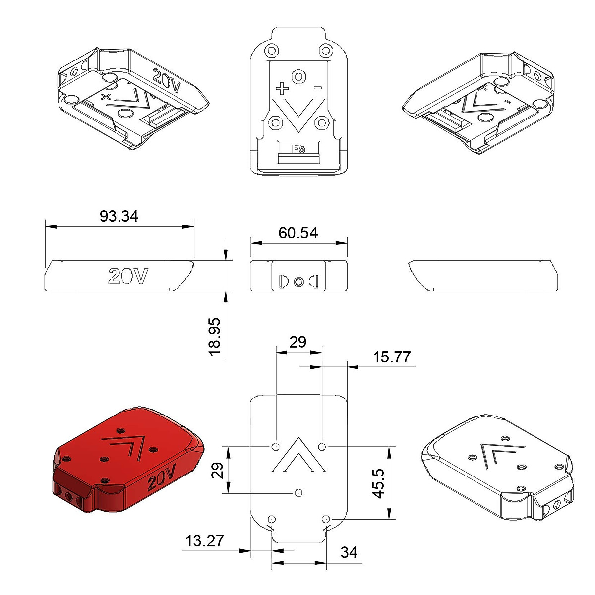 Terrafirma Technology 10AWG Battery Adapter for DeWALT or Hercules 20V Max 18v Dock Power Connector Robotics black