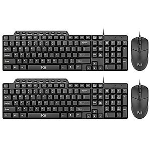 (2PACK) Wired Keyboard and Mouse,Rii RK203 Ultra Full Size Slim USB Basic Wired Keyboard Mouse Combo Set with Number Pad for Computer,Laptop,PC,Notebook,Windows