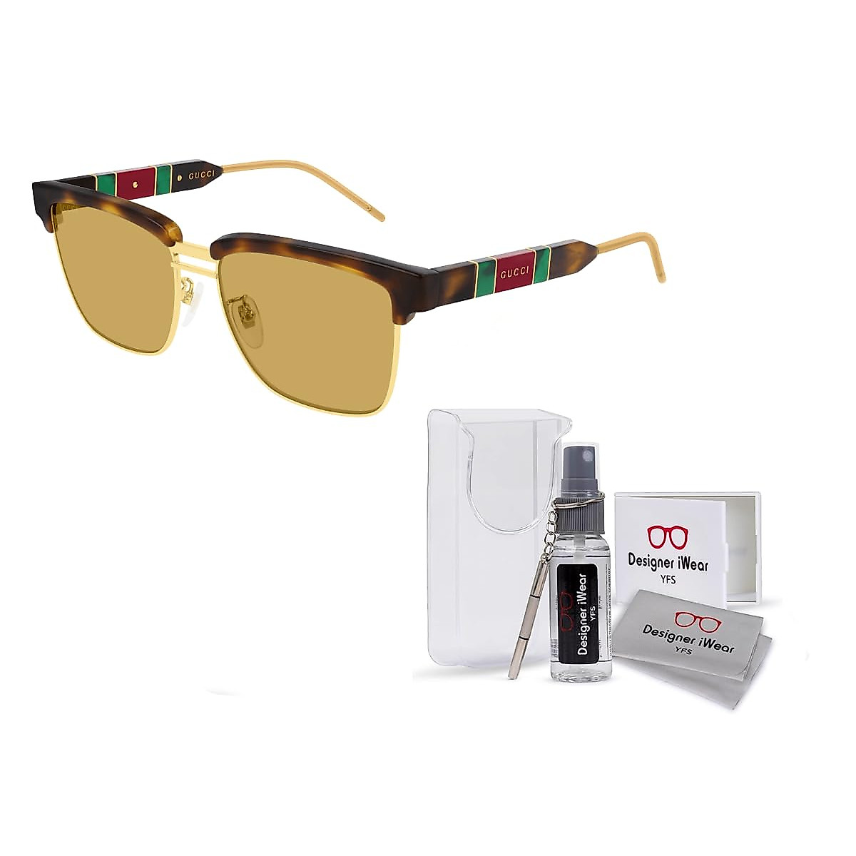 Gucci GG0603S 006 56MM Havana/Gold Square Sunglasses for Men + Bundle with Designer iWear Eyewear Kit…