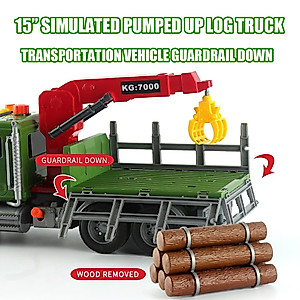 ANJARU Log Truck Kids Toys Timber Transport Truck 15" Logging Truck Toddler Toy with Lights & Sounds -Construction Truck Birthday Gifts Boys Toys Aged 3+