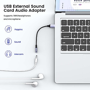 MOSWAG USB to Audio Jack Adapter 0.65Feet/20cm, External Sound Card Jack Audio Adapter with 3.5mm Aux Stereo Converter Compatible with Headset, PC, Laptop, Linux, Desktops, PS4 and More Device