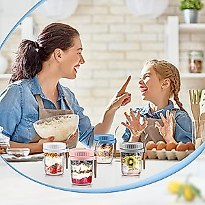 Dandat 8 Pieces Overnight Oats Containers with Lids and Spoons Measurement Marks 12 oz Glass Overnight Oats Jars with 4 Insulated Lunch Bag for Food Women Cereal Milk Vegetable Fruit Salad