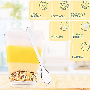 CAMARAAA 50 Pack 5oz Plastic Dessert Cups with Lids and Spoons Parfait Cups with Lids Appetizer Cups for Party Mini Dessert Cups with Spoons Clear Plastic Cups with Lids Pudding Fruit Ice Cream Cups