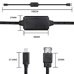 XMSJSIY USB-C Type-C to eSATA Adapter Cable 5Gbps USB C to Power eSATA Converter Cable 5V for HDD/SSD/ODD Laptop PC - 3 ft/1M
