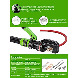 AMZCNC 10 Tons Hydraulic Wire Battery Cable Lug Terminal Crimper Crimping Tool With 9 Pairs of Dies