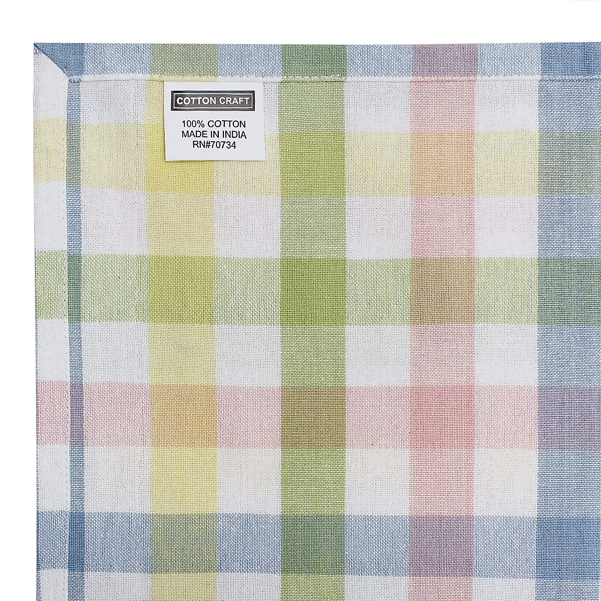 COTTON CRAFT Gingham Buffalo Plaid Check Napkins - Mitered Corners - Spring Easter Bunny Pastel Luncheon Dinner - Set of 8 - Pure Cotton - Reusable Washable - 18 inch x 18 inch - Yellow Multi Pastel