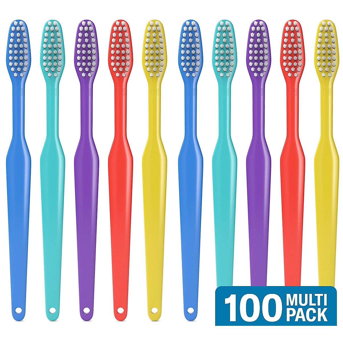 Blasting Health 100 Pack Disposable Medium Soft Bristles Bulk Toothbrushes - Individually Wrapped (Plain)