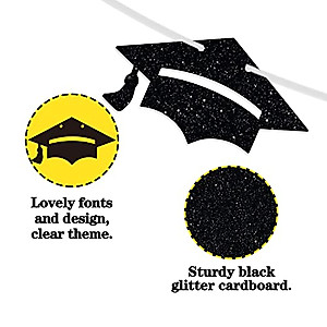 Class of 2023 Banner, 2023 Graduation Theme Party Decorations Supplies, Congrats Grad High School / College Graduate Bunting Sign, Black and Blue Glitter