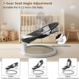 Baby Swings for Infants, Portable Baby Swing, Bluetooth Infant Swing with Intelligent Auto-Sensing,3 Seat Positions and 5 Speeds, Electric Infant Swings for Newborns Include 5 Point Harness Belt