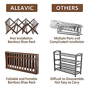 ALEAVIC Foldable Bamboo Shoe Rack, 4-Tier Shoe Rack, Installation-Free Shoe Rack, Multifunctional Freestanding Shoe Rack for Closet, Entryway, Balcony, Living Room, Bedroom, Brown