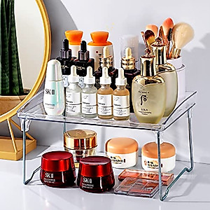 Stackable Cabinet Organizers and Storage, 2 Packs Storage Shelf Organizer Stand Racks, Stackable Shelves for Cabinets & Countertop,cupboard kitchen organization bathroom cosmetics organizer (2 PACK)