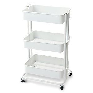 Iris Plaza KW-L001 Kitchen Wagon, Tool Wagon, 3 Tiers, With Casters, Storage, Shelf, Width 17.5 x Depth 13.8 x Height 30.7 inches (44.5 x 35 x 78 cm), White