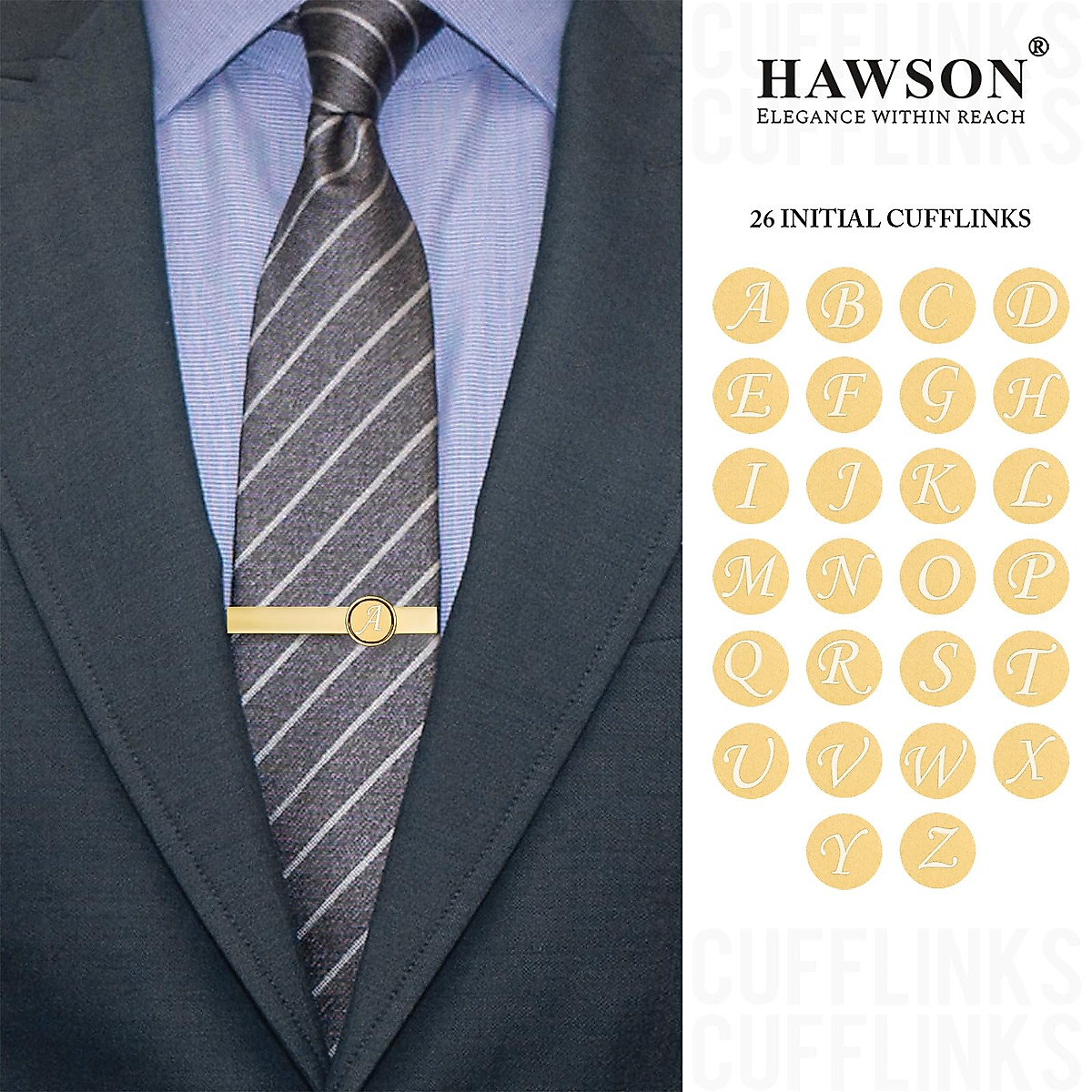 2 inch Tie Clips for Men A-Z Tie Bar Clips for skiny Necktie and Regular Necktie Personalized Tie Clips for Wedding Meeting Business Occasion -