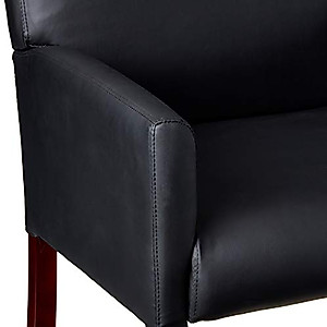 Boss Office Products Reception Box Arm Chair with Mahogany Finish in Black, 25"D x 24.5"W x 35"H