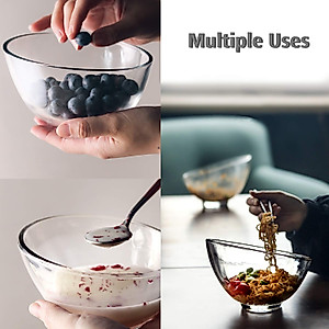 TOSSOW Glass Slant Cut Bowl Set of 2 Clear Glass Fruit Bowl 600ml/20oz Big Mixing Bowl All Purpose Round Serving Bowl Great for Serving Salad Popcorn Dips Condiments Snack Oatmeal and More
