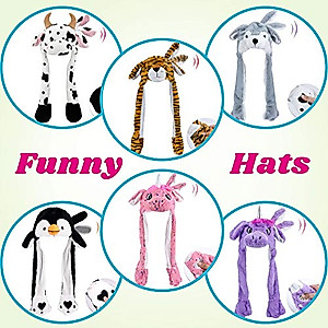 Hopearl Husky Hat with Ears Moving Jumping Pop Up Beating Hat Plush Holiday Cosplay Dress Up Funny Gift for Kids Girls, Gray, 22''