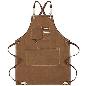 Mactso Chef Apron Water Resistant Canvas Cross Back Adjustable Apron for Men Women(Coffee)