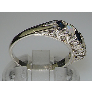 925 Sterling Silver Natural Sapphire and Opal Womens Anniversary Ring - Size 7.25