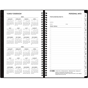 Blue Sky Aligned 2023 Weekly Contacts and Mini Planner, Telephone/Address, 3.5" x 6", Heavyweight Cover, Semi Concealed Wirebound, Black (123854-23)