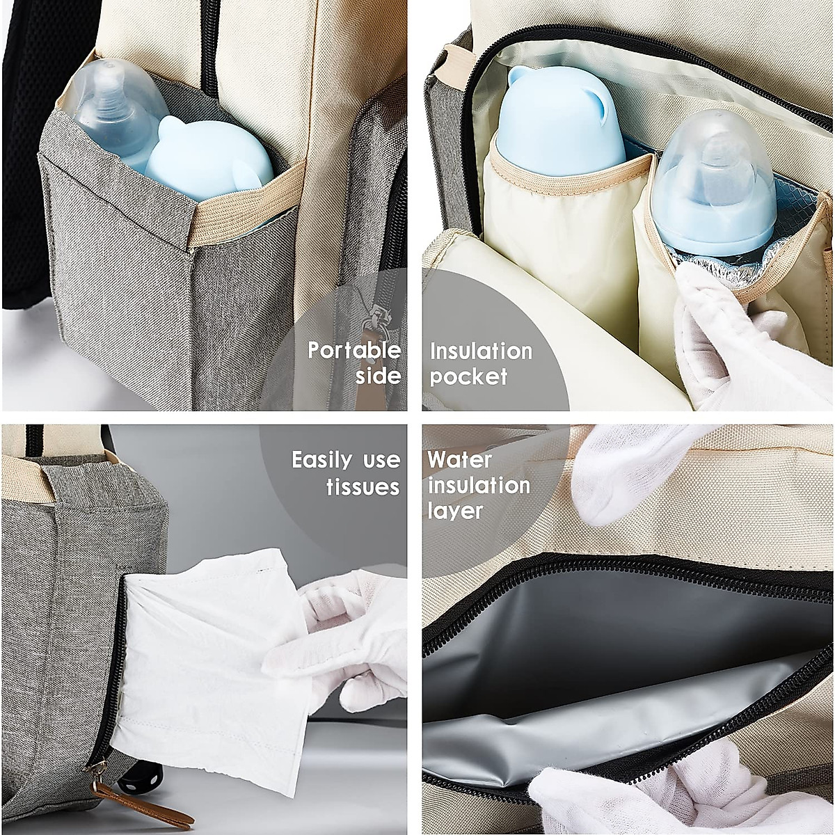 Diaper Bag Backpack with Portable Changing Pad, Pacifier Case and Stroller Straps White