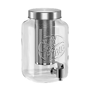Kook 1 Gallon Mason Jar Drink Dispenser, Thick Glass Carafe, Stainless Steel Spigot and Mesh Filter, Premium Iced Coffee Maker, Cold Brew Pitcher & Tea Infuser