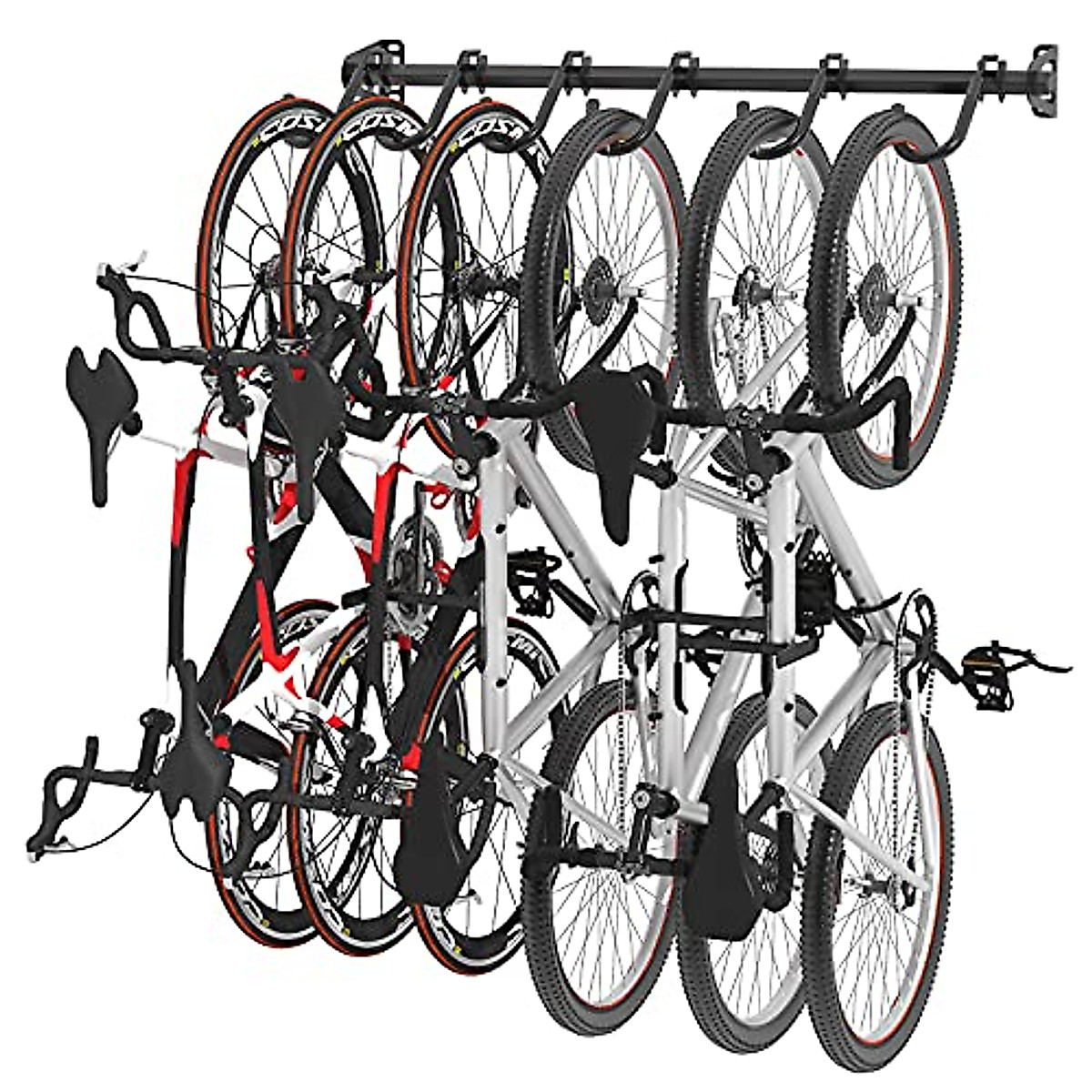 FLEXIMOUNTS 6-Bike Storage Rack for Garage, Heavy-Duty Wall Mount Hanger for Home & Garage, Holds Up to 300lbs