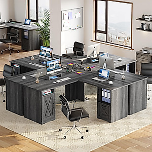 YITAHOME L Shaped Desk with Power Outlets, 60 Inch Computer Desk Corner Desk with File Drawer, Home office Desk with Monitor Stand & Storage Shelves, Large L-Shaped Office Desk with File Cabinet, Grey