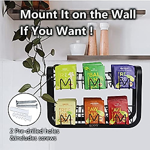 Tea Bag Organizer Storage and Display Rack with a Tea Bag Squeezer Stainless Steel Tea Bag Tongs for Cabinet and Counter or Wall Mount ,can Hold up to 120 Standard Size of Tea Bags